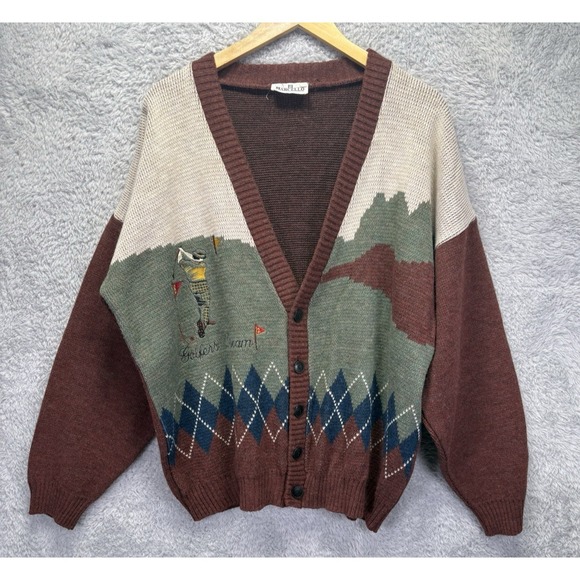 Sweaters | Vtg Marcello Mens Large Golf Cardigan Sweater Golfers Dream ...